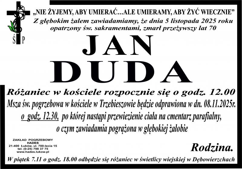 ŚP Jan Duda - nekrolog