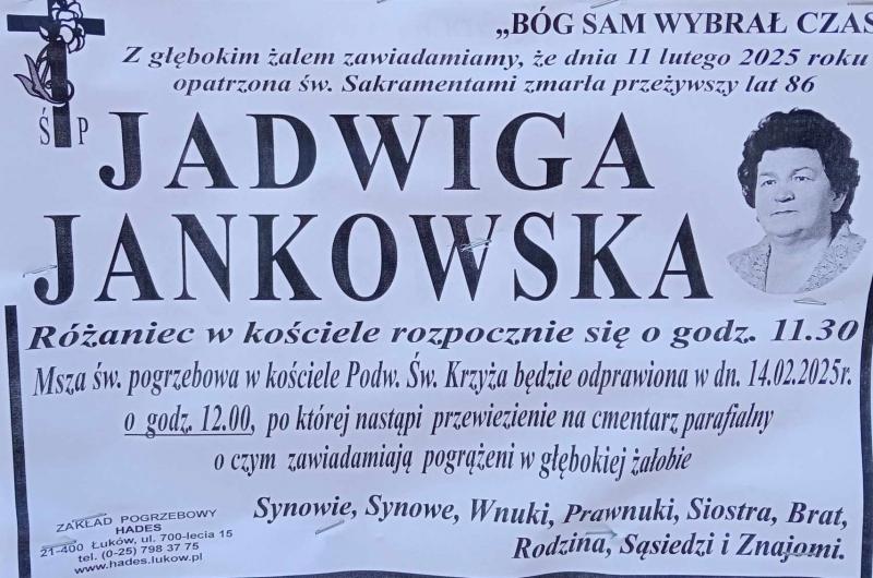 ŚP Jadwiga Jankowska - nekrolog