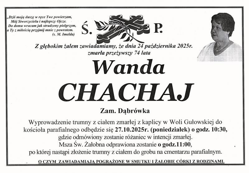 ŚP Wanda Chachaj - nekrolog