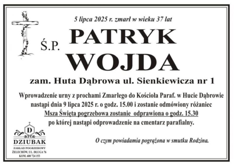 ŚP Patryk Wojda - nekrolog