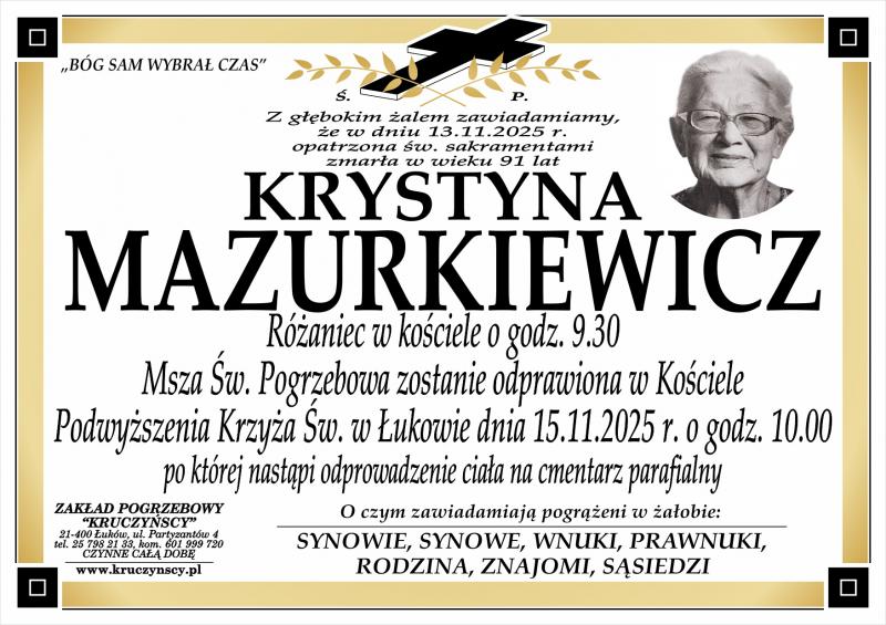 ŚP Krystyna Mazurkiewicz - nekrolog