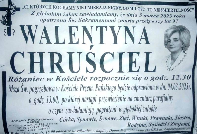 ŚP Walentyna Chruściel - nekrolog