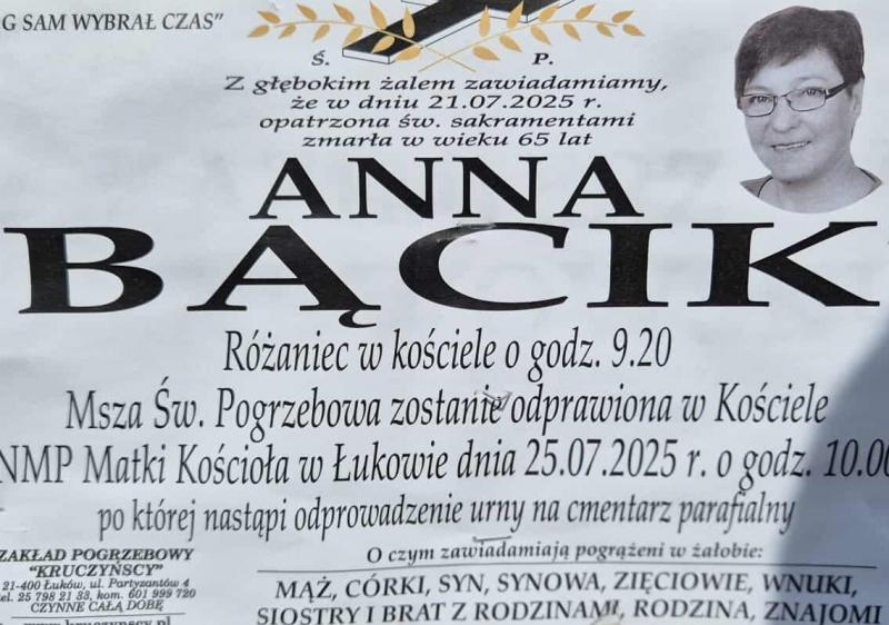 ŚP Anna Bącik - nekrolog