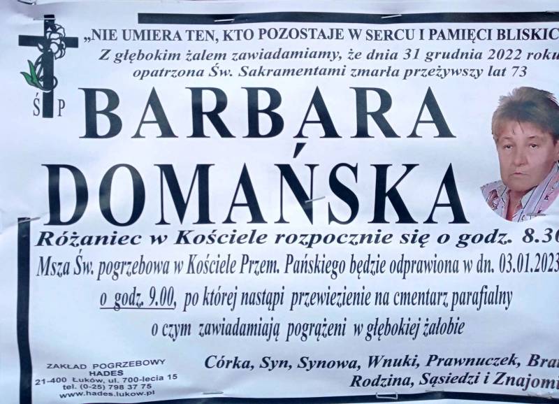 ŚP Barbara Domańska - nekrolog