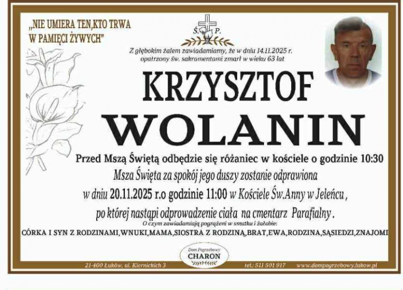 ŚP Krzysztof Wolanin - nekrolog