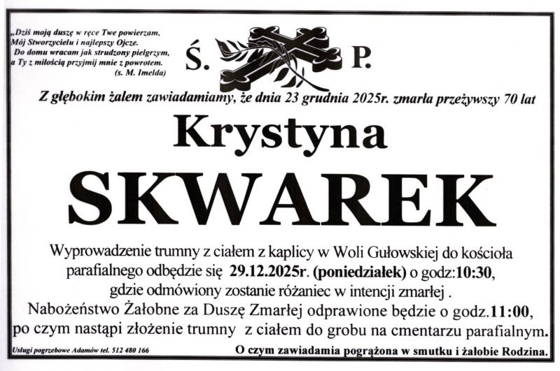 ŚP Krystyna Skwarek - nekrolog
