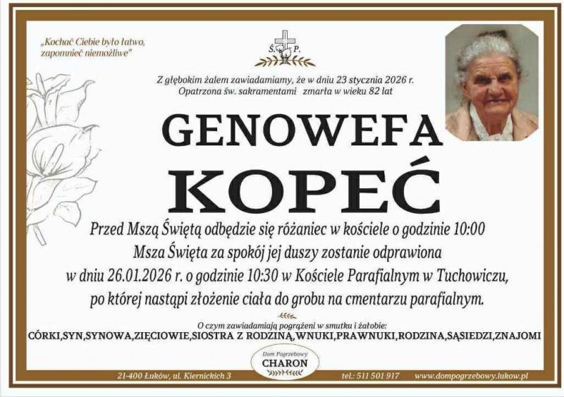 ŚP Genowefa Kopeć - nekrolog