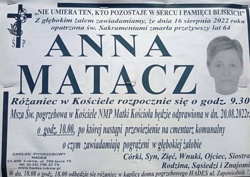 ŚP Anna Matacz - nekrolog